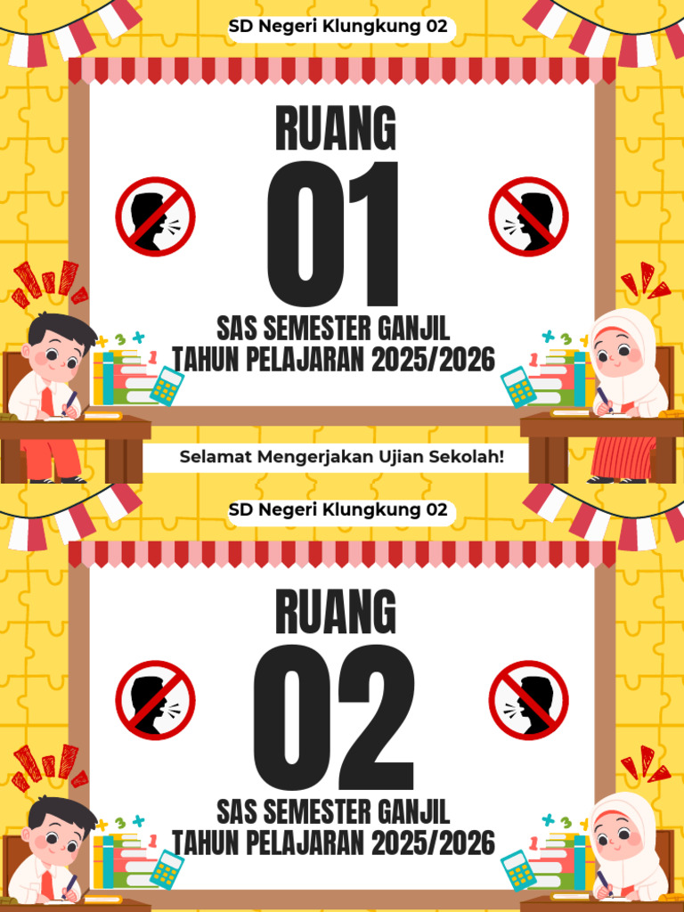 Poster Nomor Ruang Ujian Sekolah Siswa Dalam Gaya Ceria Kuning Muda | PDF
