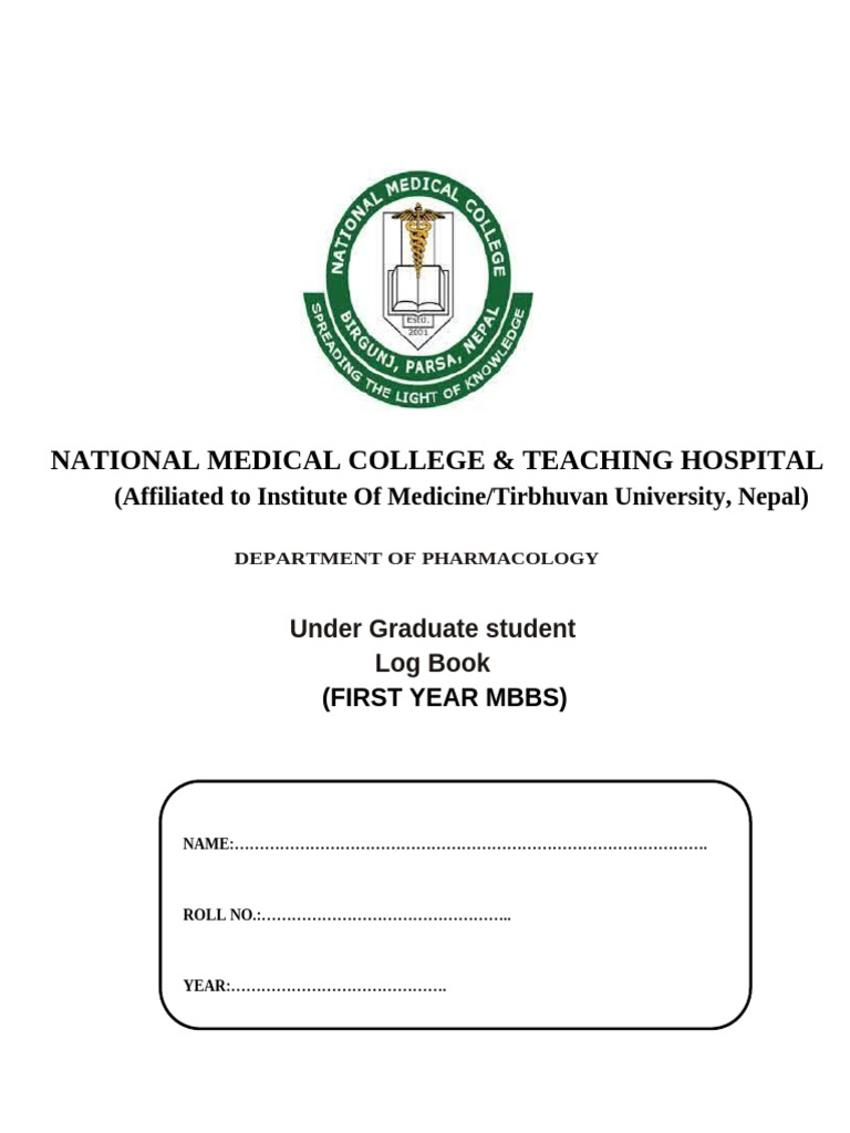 1ST YEAR MBBS LOG BOOK PHARMACOLOGY NMC Modified | PDF | Tablet ...
