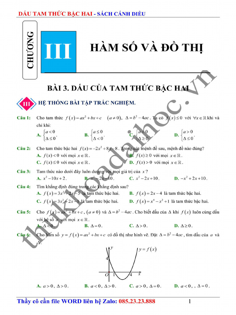 Dau Tam Thuc Bac Hai Trac Nghiem de Bai | PDF