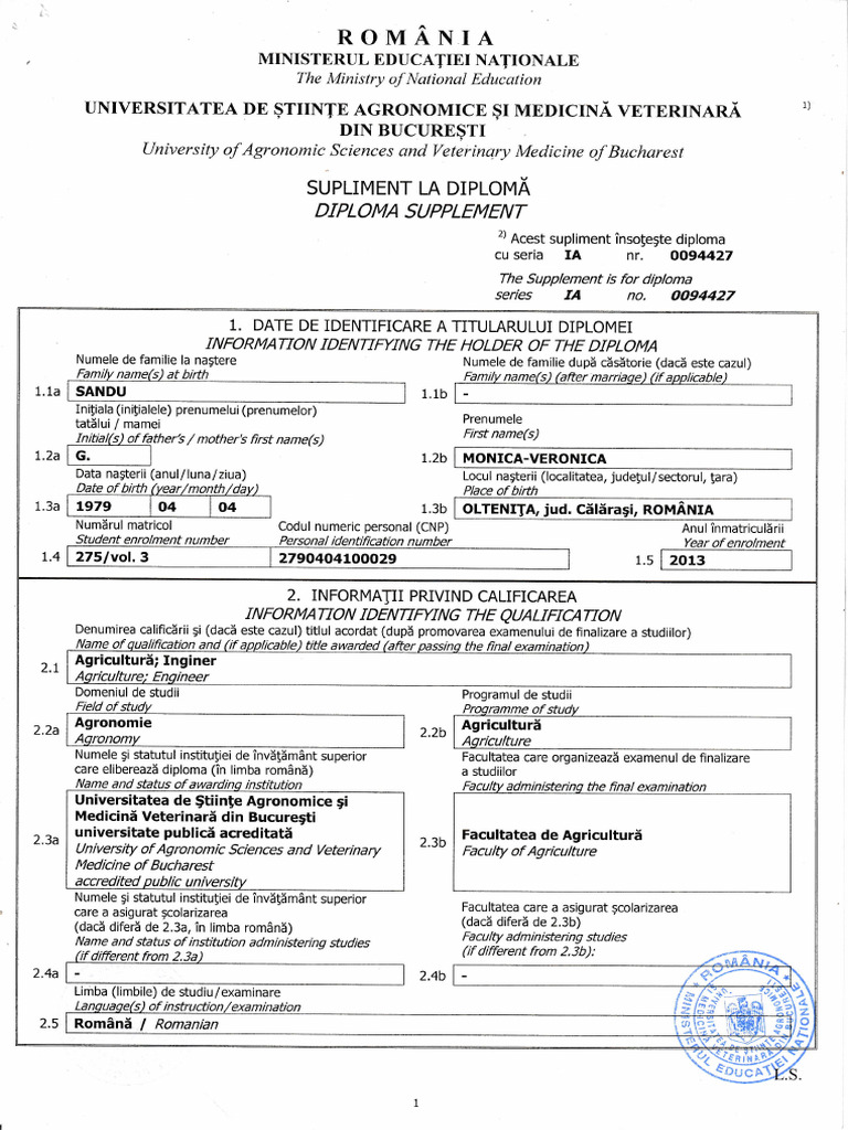 Supliment La Diploma de Inginer Monica-Veronica | PDF