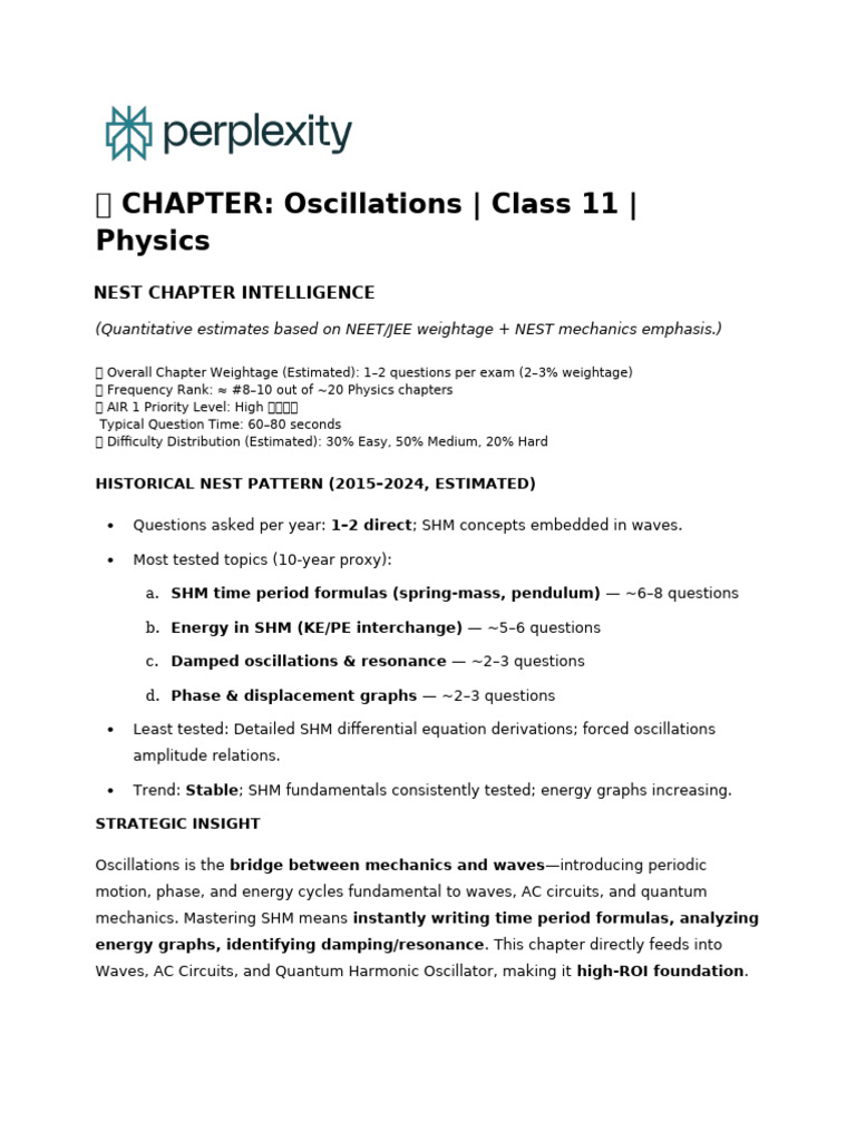 Class 11 Physics: Oscillations Guide | PDF | Resonance | Oscillation