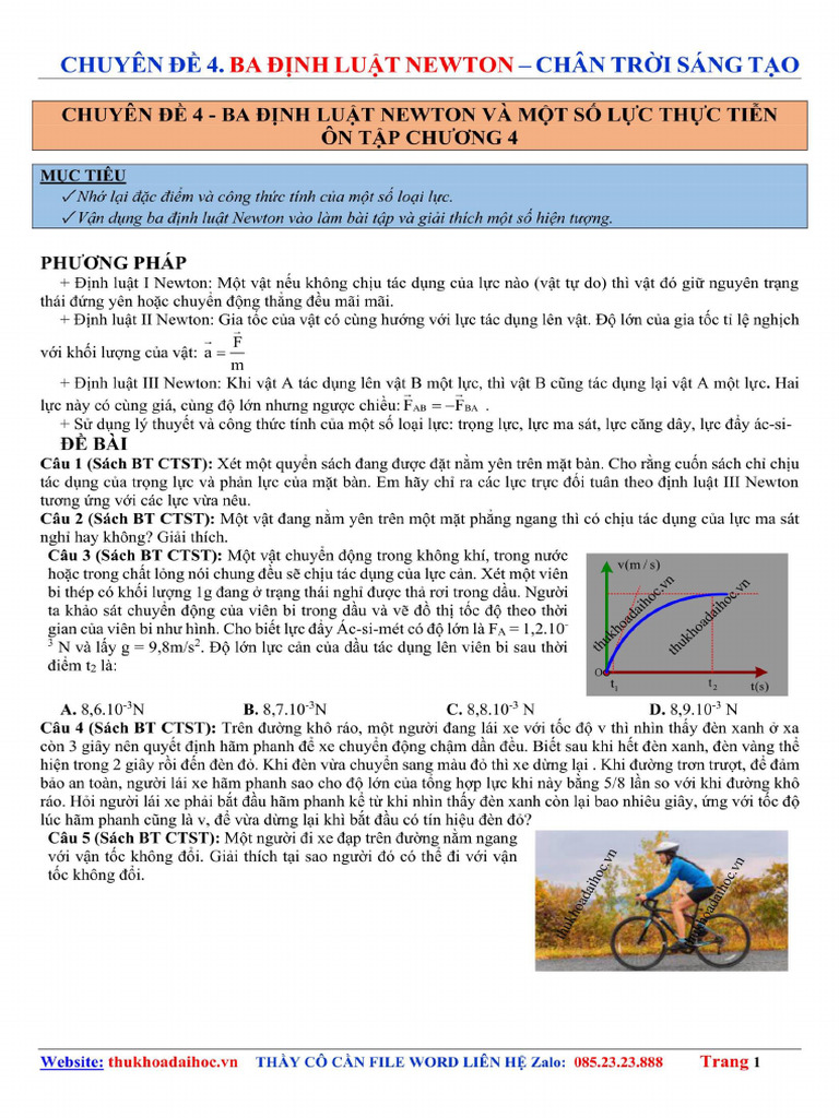On Tap Chuong 4 Dinh Luat Newton Va Mot So Luc Trong Thuc Tien | PDF