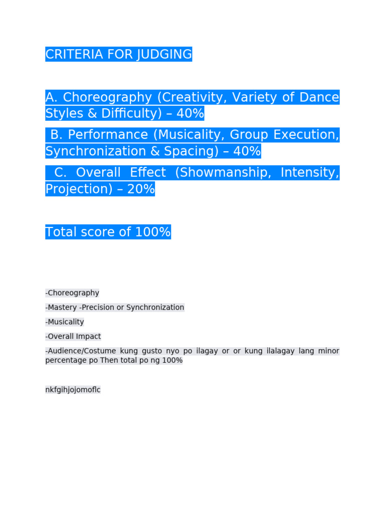 Dance Competition Judging Criteria | PDF