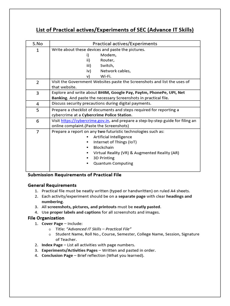 Advanced IT Skills Practical Activities | PDF