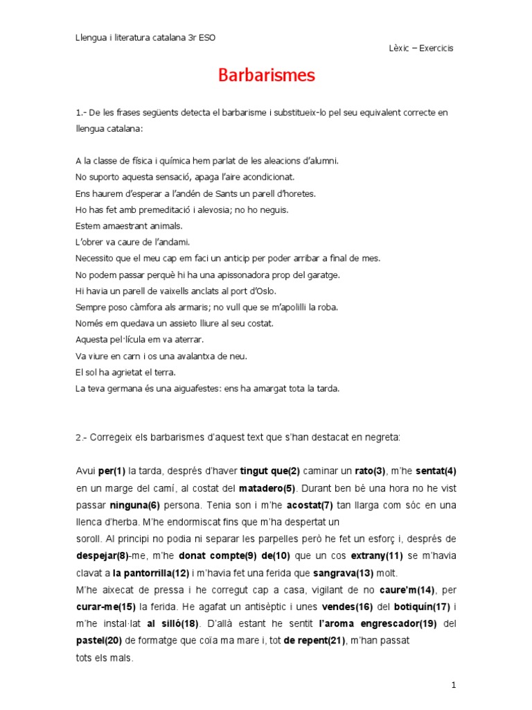Barbarismes Exercicis | PDF