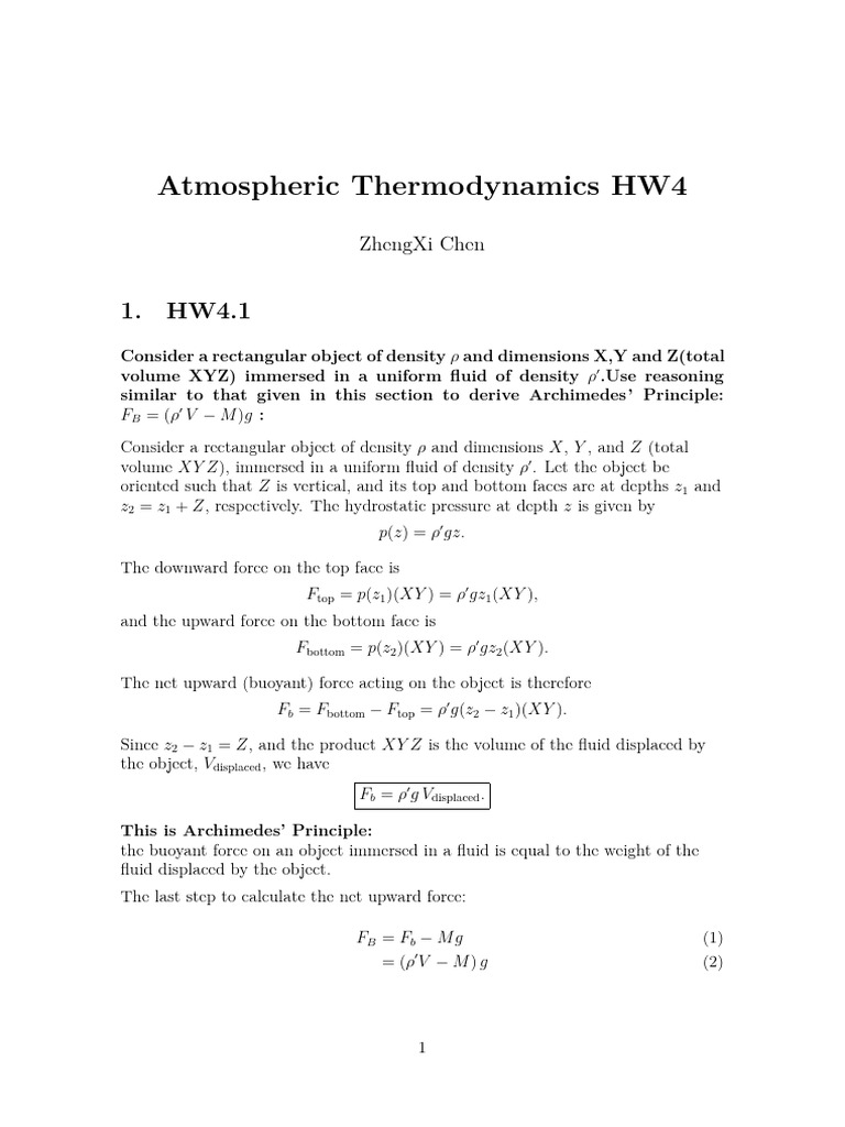 Atmospheric Thermodynamics Homework Solutions | PDF | Buoyancy ...