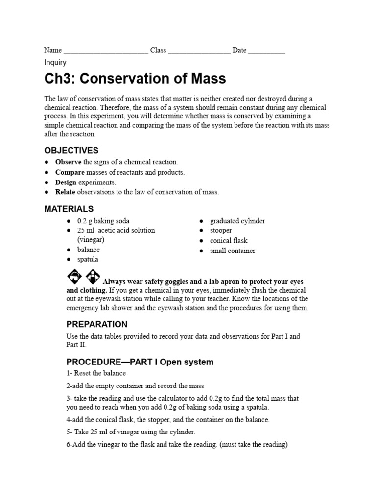 Conservation of Mass Experiment Guide | PDF | Mass | Chemistry