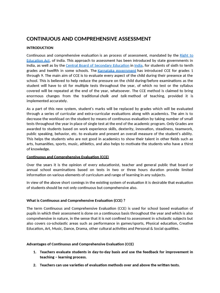 Understanding Continuous Comprehensive Evaluation | PDF | Educational ...
