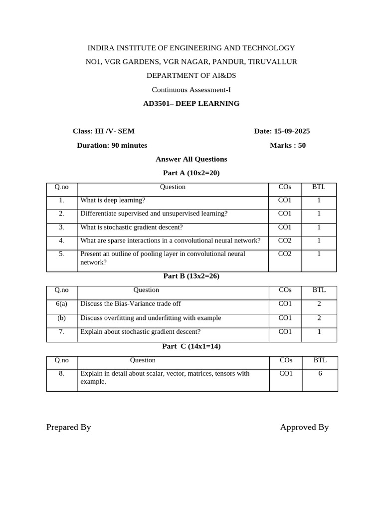 Deep Learning Assessment Questions | PDF