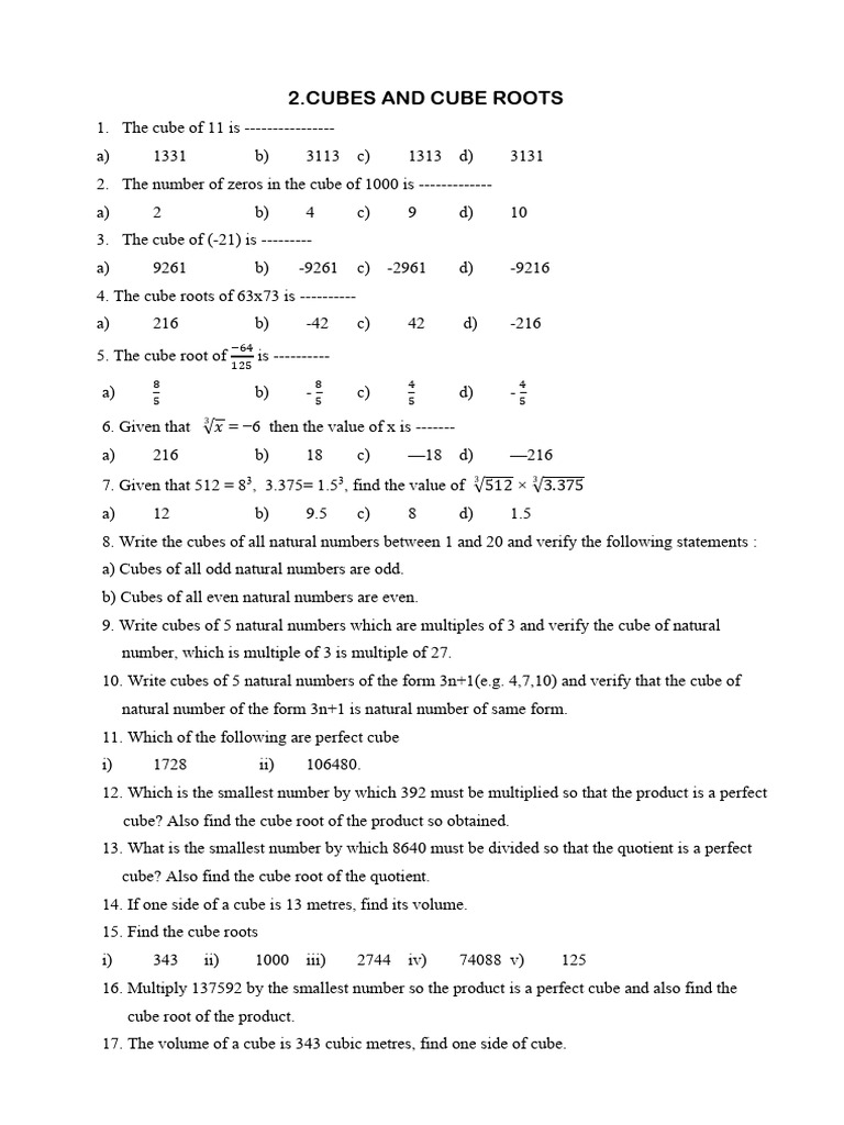 Cube and Cube Root Problems Guide | PDF | Mathematics | Discrete ...
