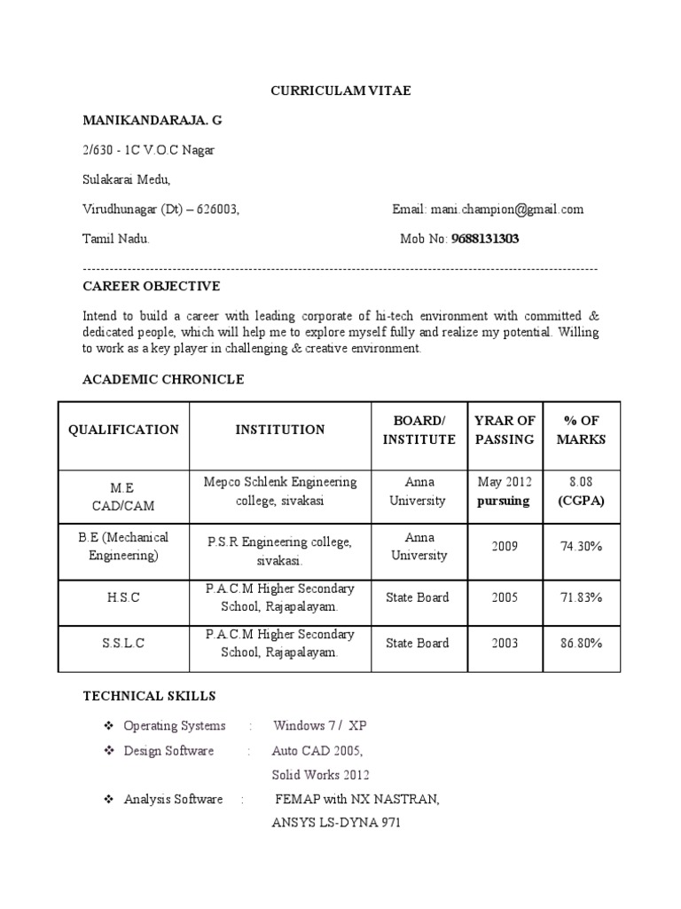 Resume Mani | PDF | Engineering | Computer Aided Design