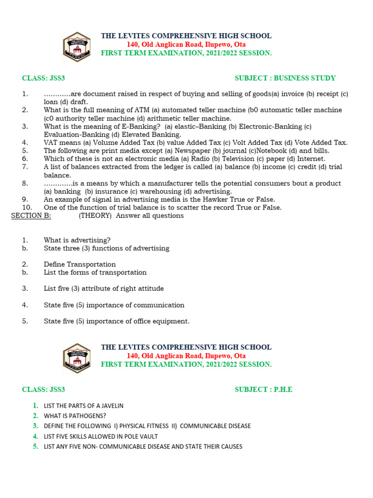 JSS3 EXAM | PDF | Constitution