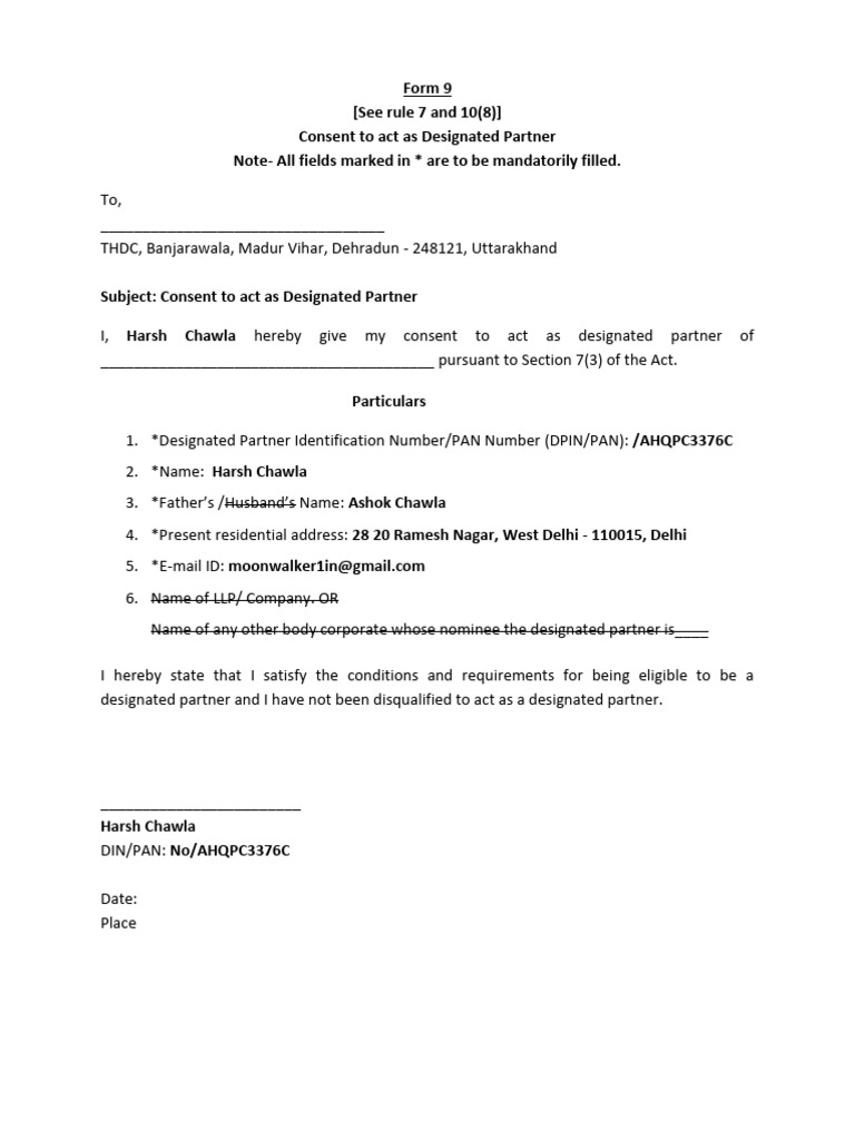 03) Consent as in Form 9 (DP3) | PDF