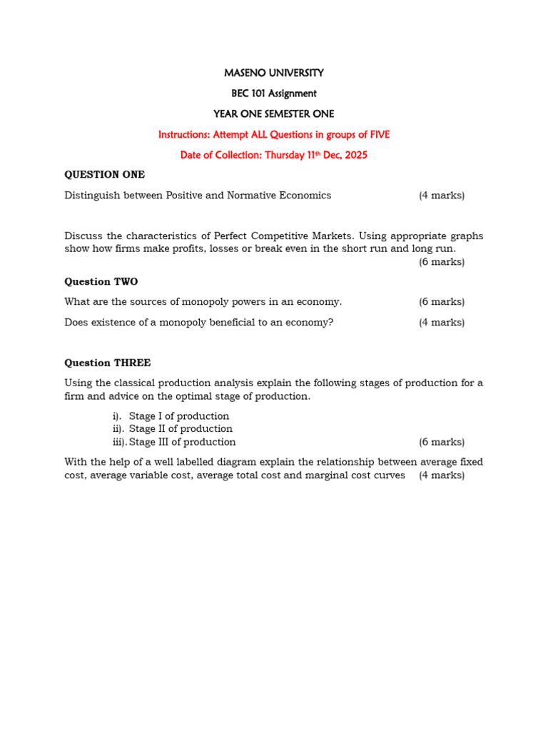 BEC 101 Assignment | PDF