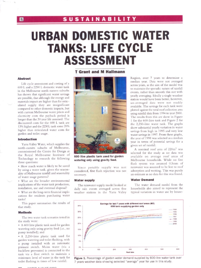Urban Domestic Water Tanks - Life Cycle Assessment | PDF | Life Cycle ...