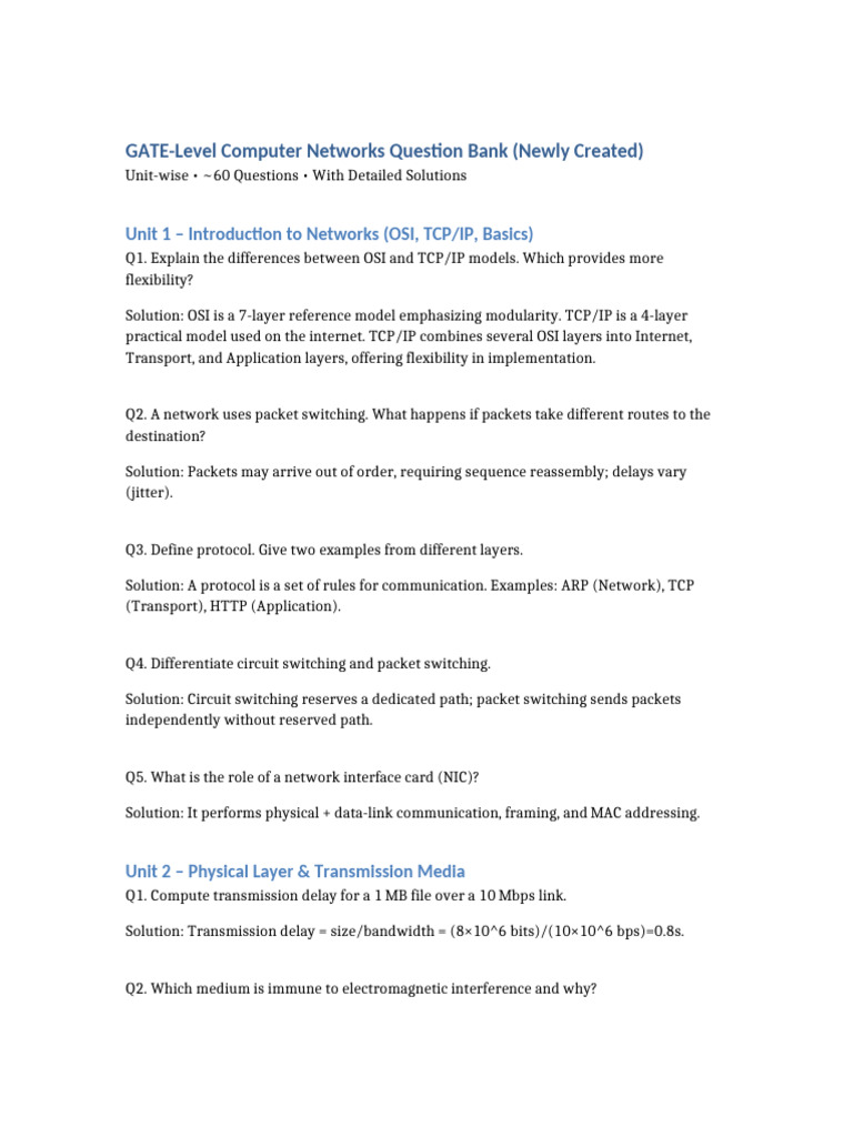GATE CN QuestionBank Detailed | PDF | Transmission Control Protocol ...