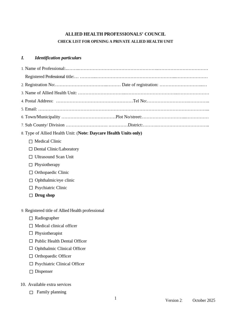 Allied Health Unit Opening Checklist | PDF | Personal Protective ...