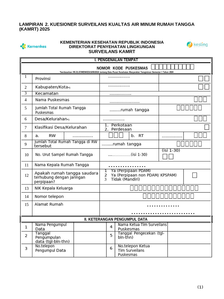 Kuesioner Surveilans Kualitas Air 2025 | PDF