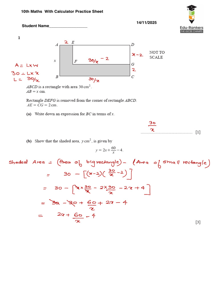 10th Maths With Calculator Practice Sheet (14!11!25) | PDF | Tangent ...