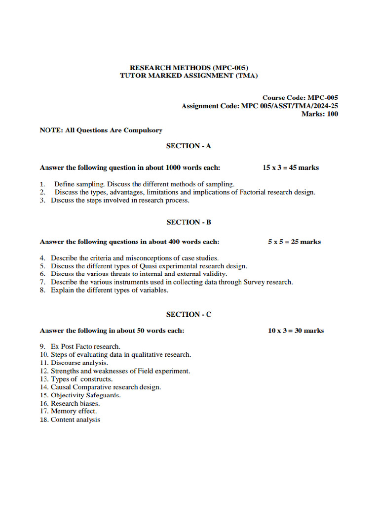 Research Methods (Mpc-005)__tutor Marked Assignment (Tma) | PDF