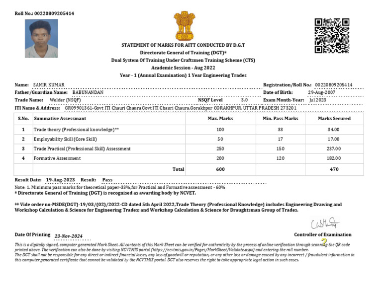 Marksheet R220809205414 1 | PDF