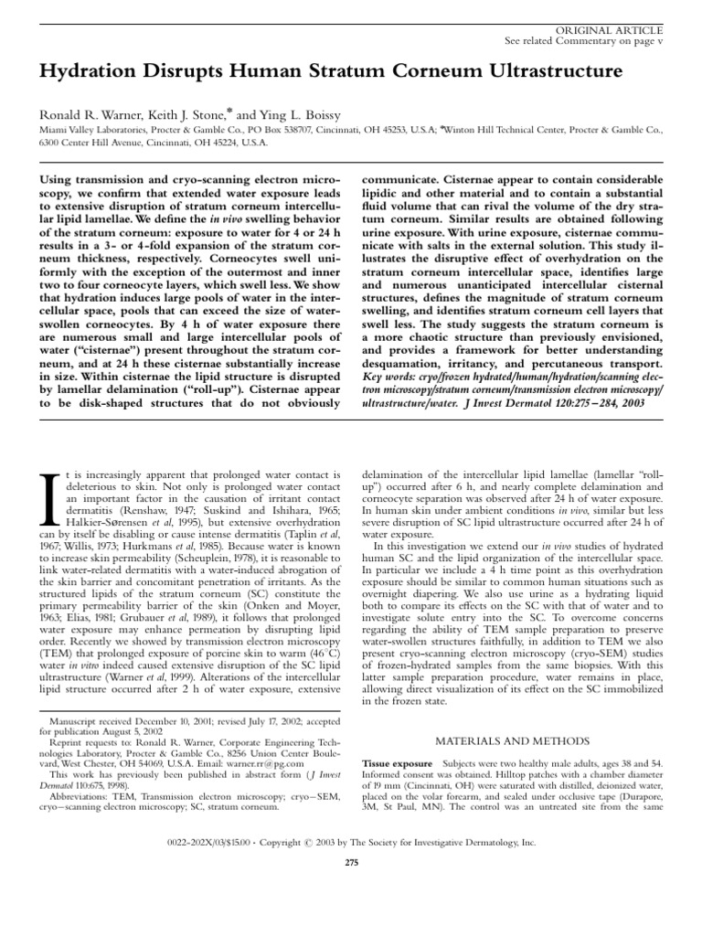 Hydration Disrupts Human Stratum Corneum Ultrastru | PDF | Transmission ...