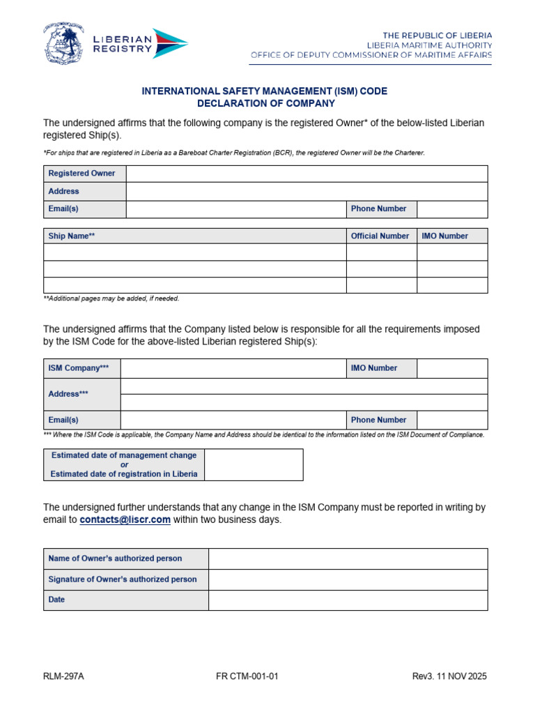 ISM Code Company Declaration Form | PDF