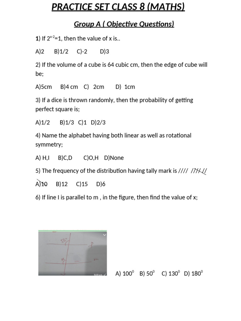 Class 8 Maths Practice Set Questions | PDF | Cartesian Coordinate ...
