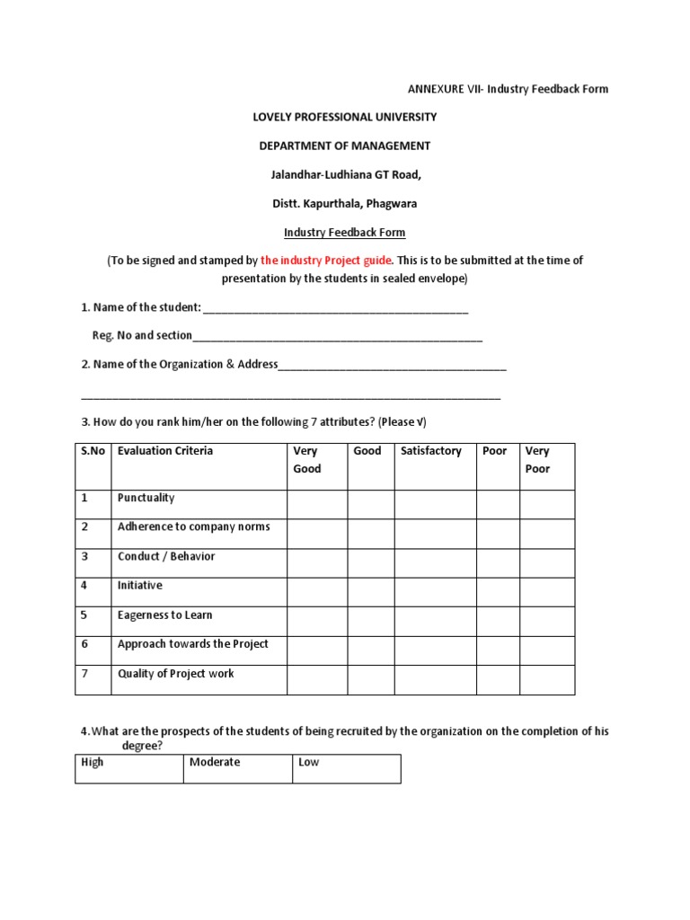 Annexure Vii Feedback FRM Industry | PDF