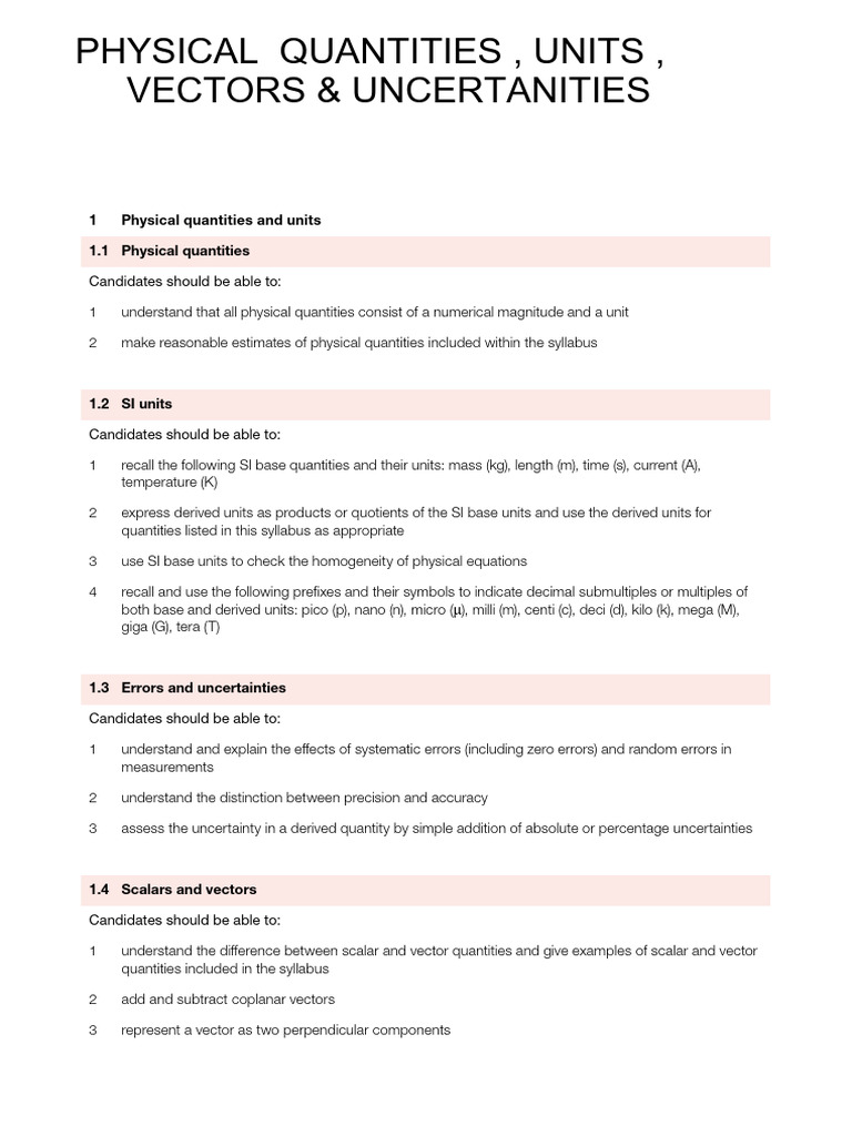 Physical Quantities , Units , Vectors & Uncetainities | PDF