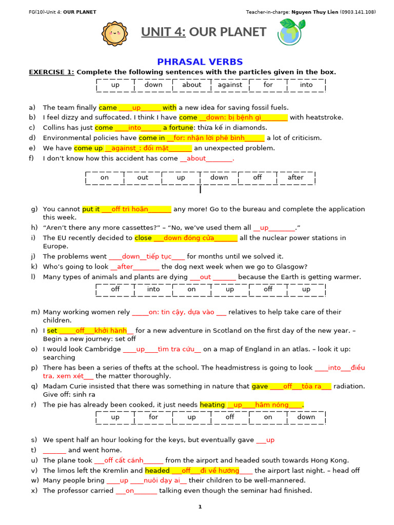 Phrasal Verbs and Vocabulary Exercises | PDF | Coral Reef | Greenhouse ...