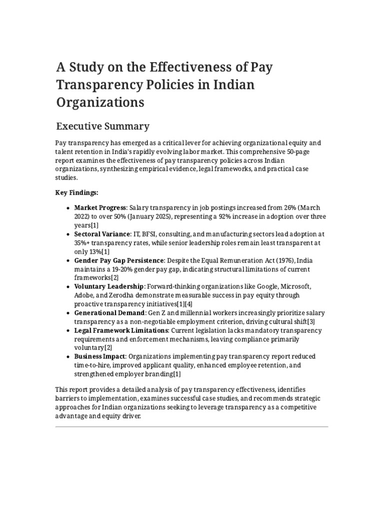 Effectiveness of Pay Transparency in India | PDF | Employment | Gender ...