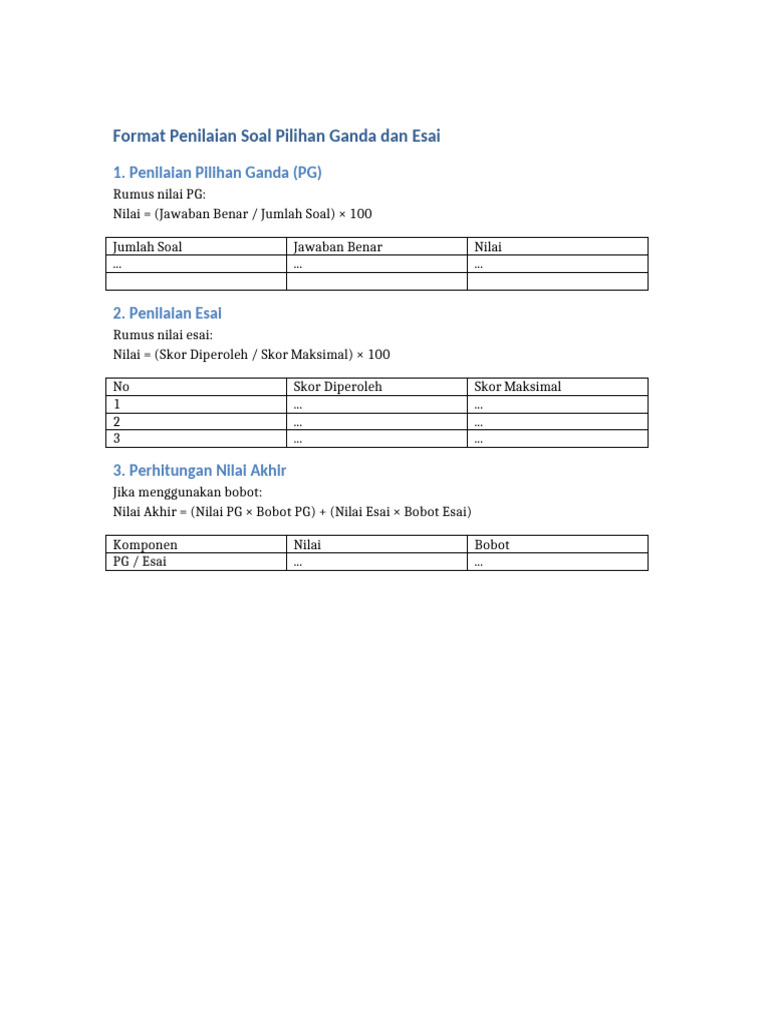 Format Penilaian PG Esai | PDF