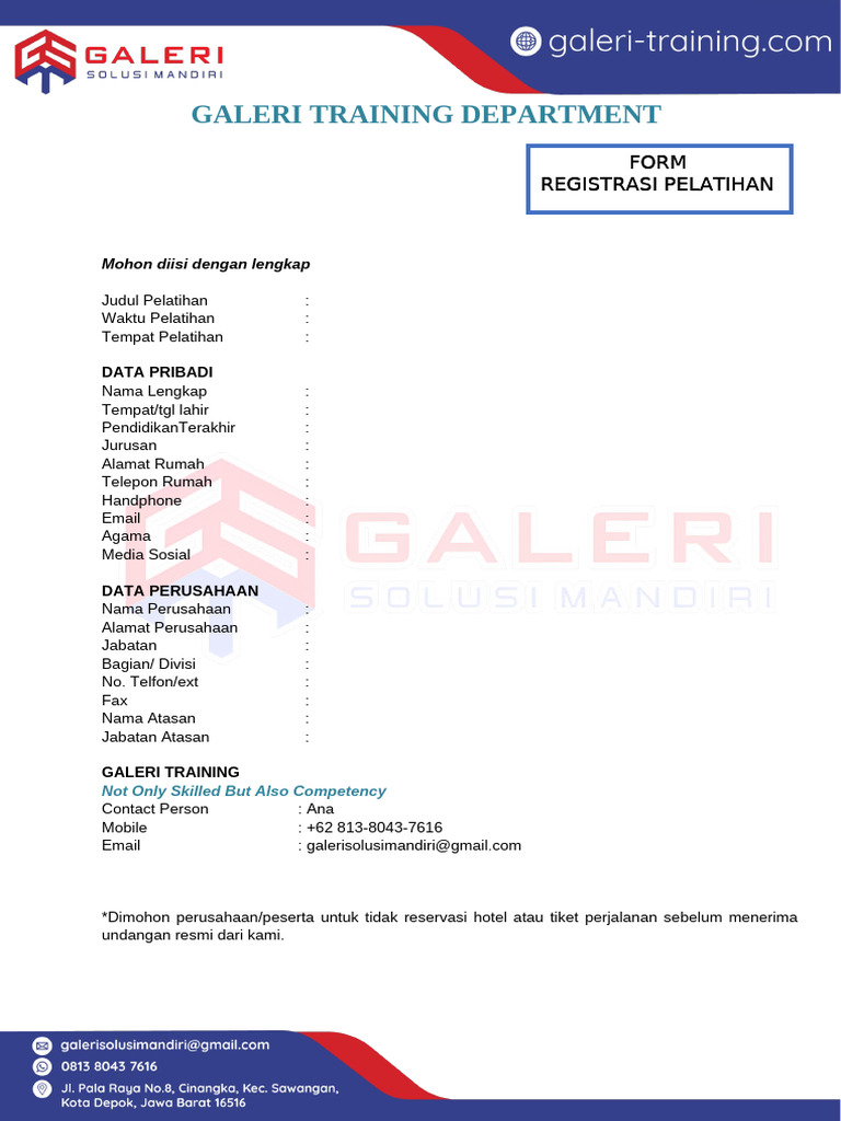 Formulir Registrasi Pelatihan Galeri | PDF