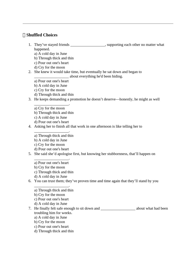 Idiom Test | PDF