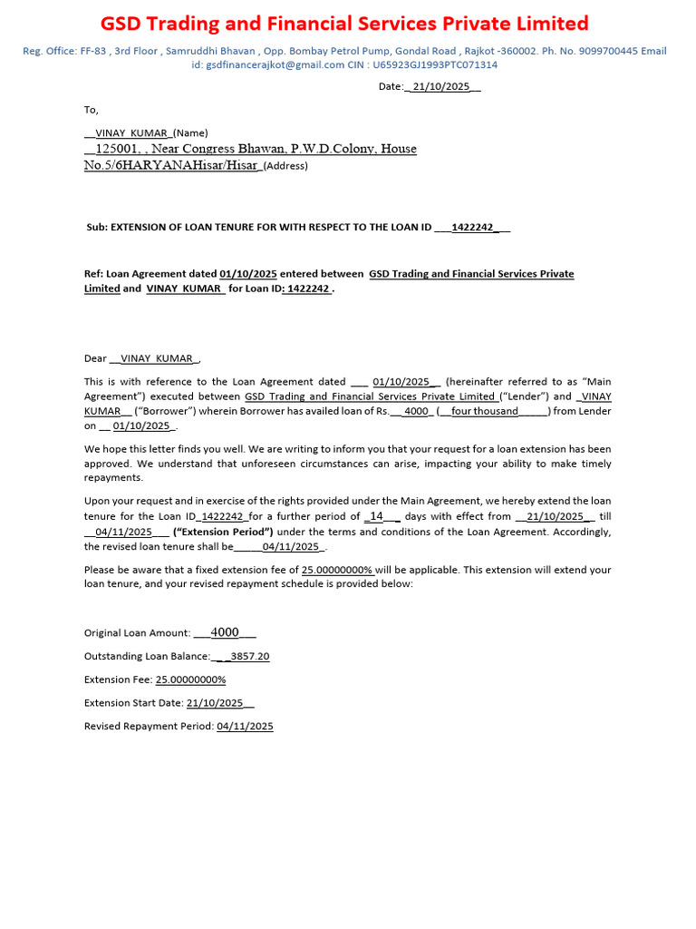 Loan Tenure Extension Approval Notice | PDF | Loans | Investment Banking