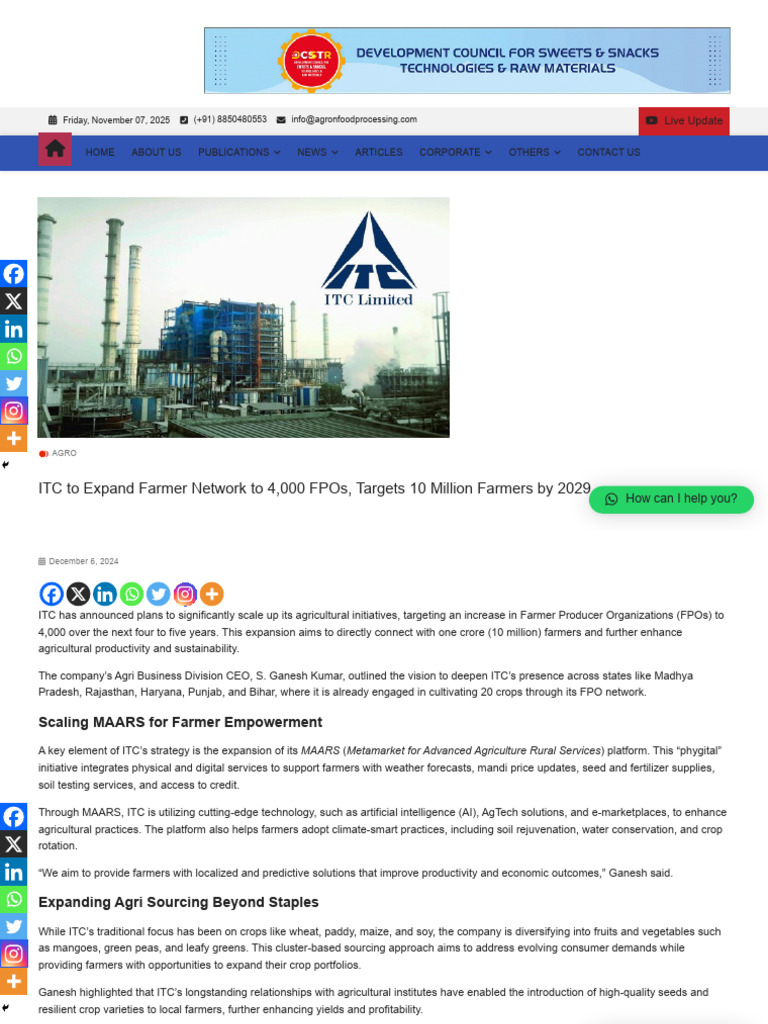 ITC Expands Farmer Network to 10M by 2029 | PDF | Agriculture | Food ...