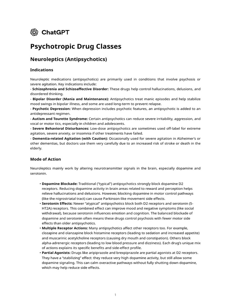 Psychotropic Drug Classes Overview | PDF | Antipsychotic | Antidepressant