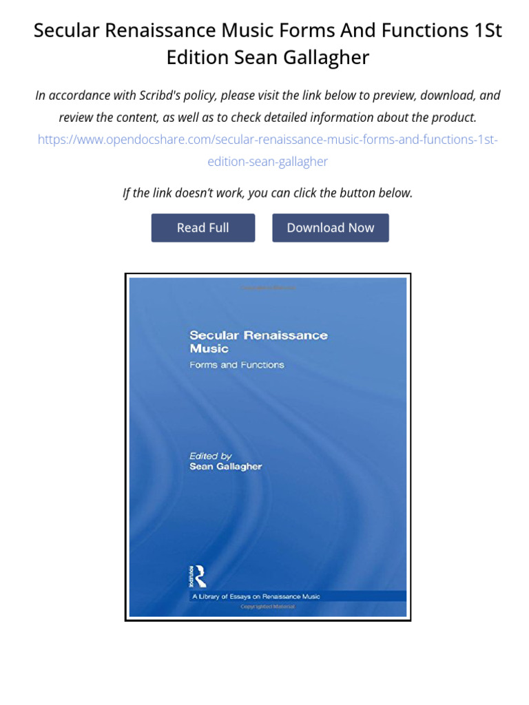 Secular Renaissance Music Forms and Functions 1st Edition Sean ...