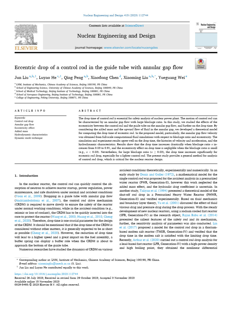 Eccentric Control Rod Drop Dynamics | PDF | Drag (Physics) | Reynolds ...
