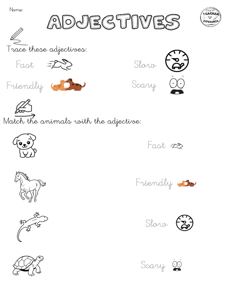 Adjective Animal Matching Activity | PDF