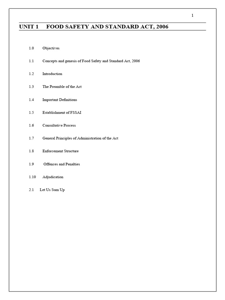 (MVP-002) - Unit 1 - Food Safety and Standard Act, 2006 | PDF ...