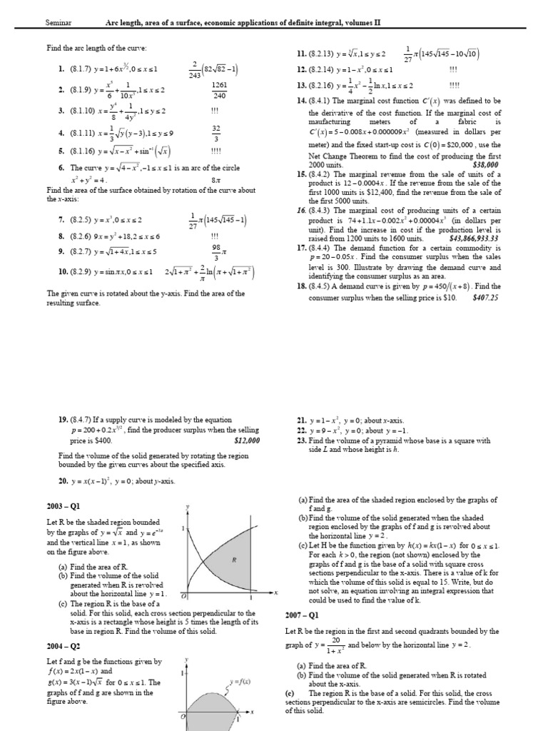 Calculus Seminar: Arc Length & Surfaces | PDF | Cartesian Coordinate ...