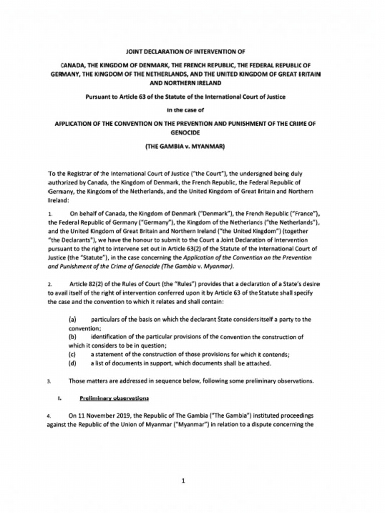 Joint Declaration by Denmark, France, Germany, Netherlands, UK - ICJ ...