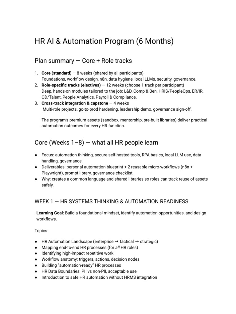 HR AI & Automation Program (6 Months) - Google Docs | PDF | Information ...