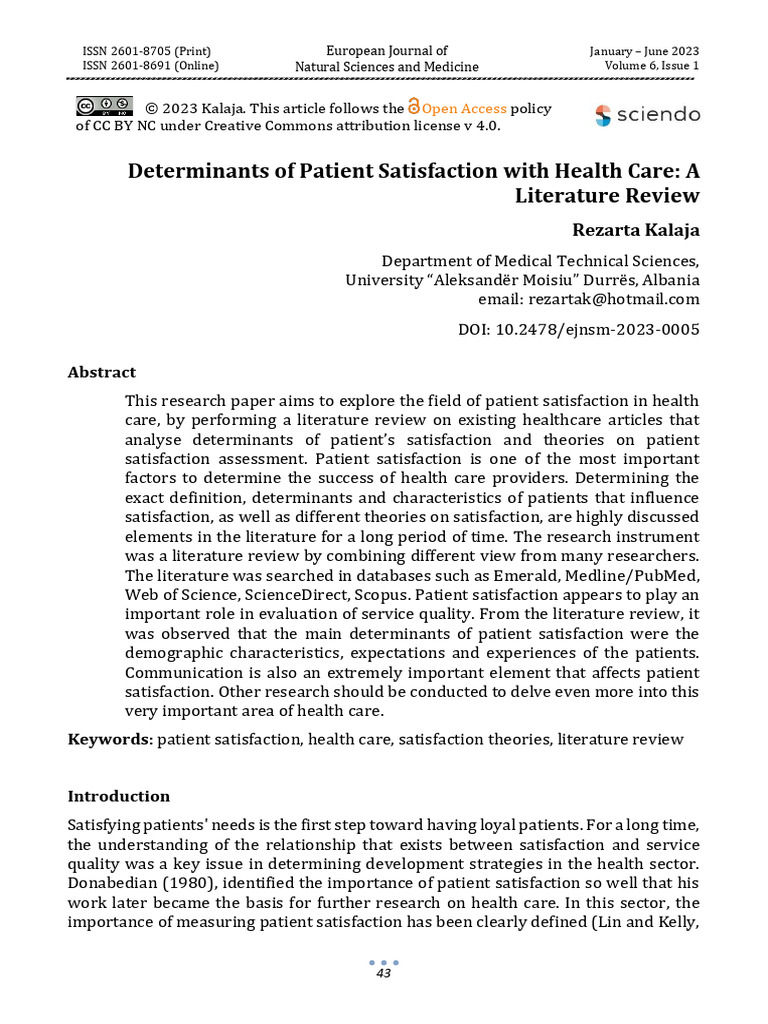 Patient Satisfaction Determinants Review | PDF | Customer Satisfaction
