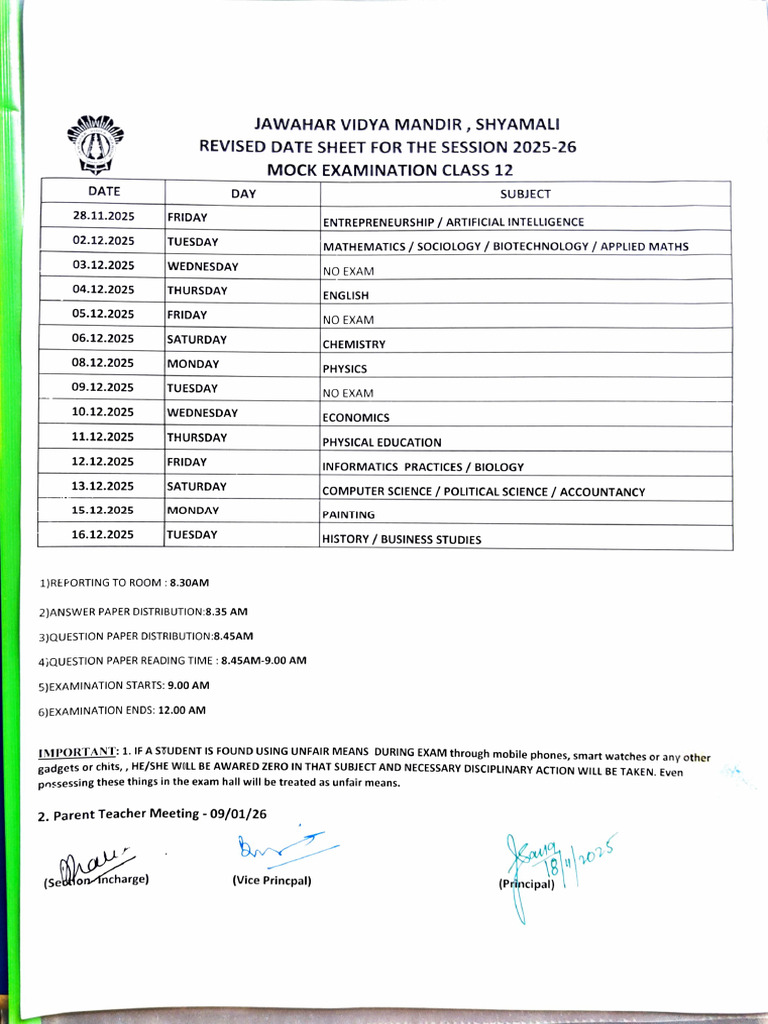 Revised Exam Schedule 2025-26 | PDF
