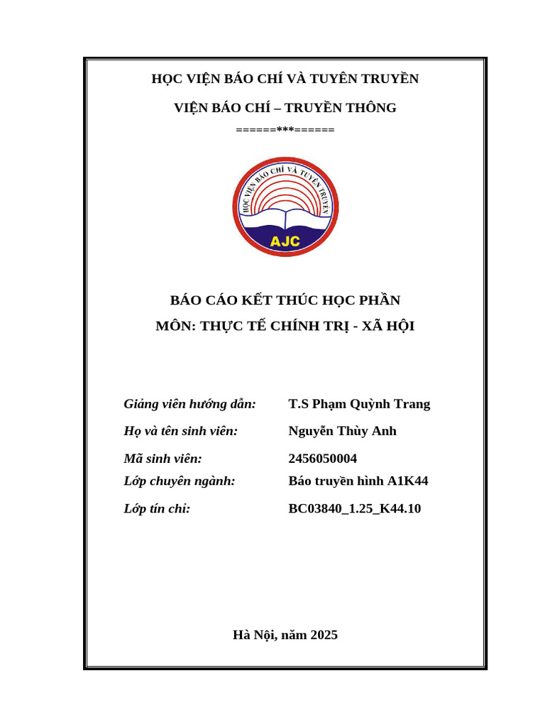 Học Viện Báo Chí Và Tuyên Truyền Viện Báo Chí - Truyền Thông | PDF