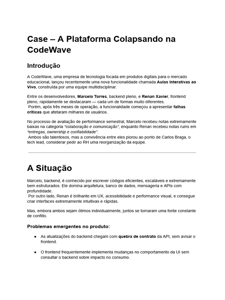 Case – Conflito Entre Frontend e Backend Na CodeWave | PDF ...