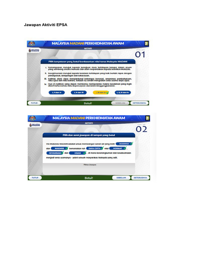 Jawapan Aktiviti Dan Penilaian EPSA_251207_115324 | PDF